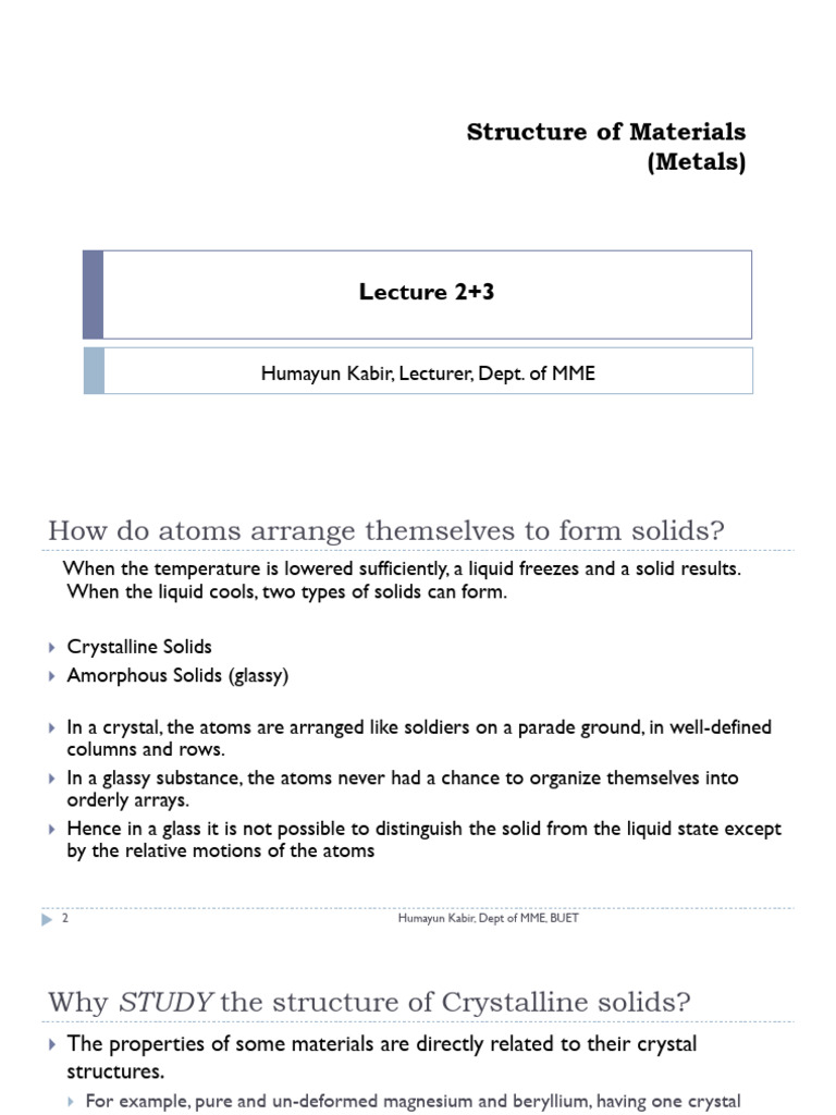 Lec 2 (Structure of Metals +3) | PDF | Crystal | Chemistry