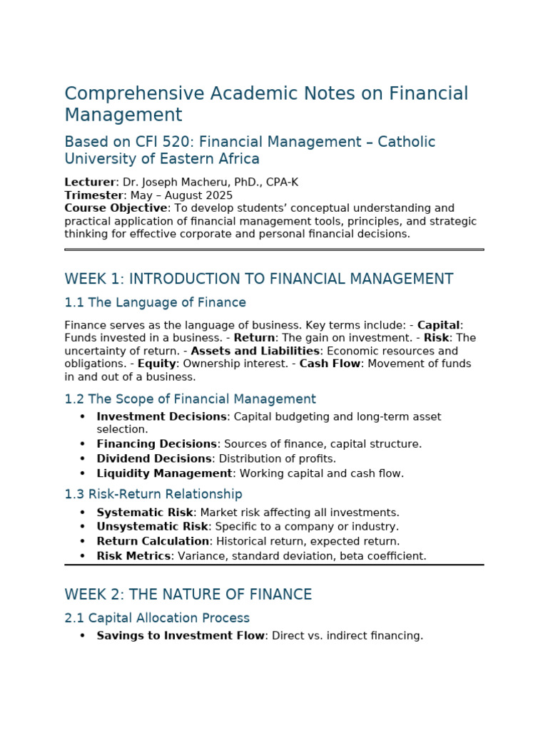 Financial Management Course Notes | PDF | Net Present Value | Internal ...