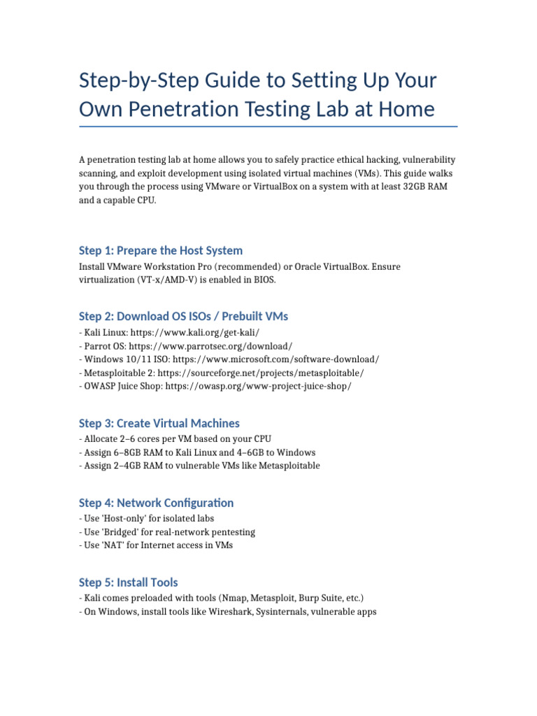 Home Penetration Testing Lab Guide | PDF