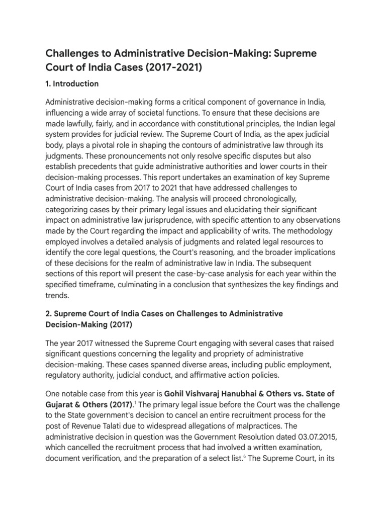 Indian Supreme Court Administrative Cases | PDF | Supreme Court Of The ...