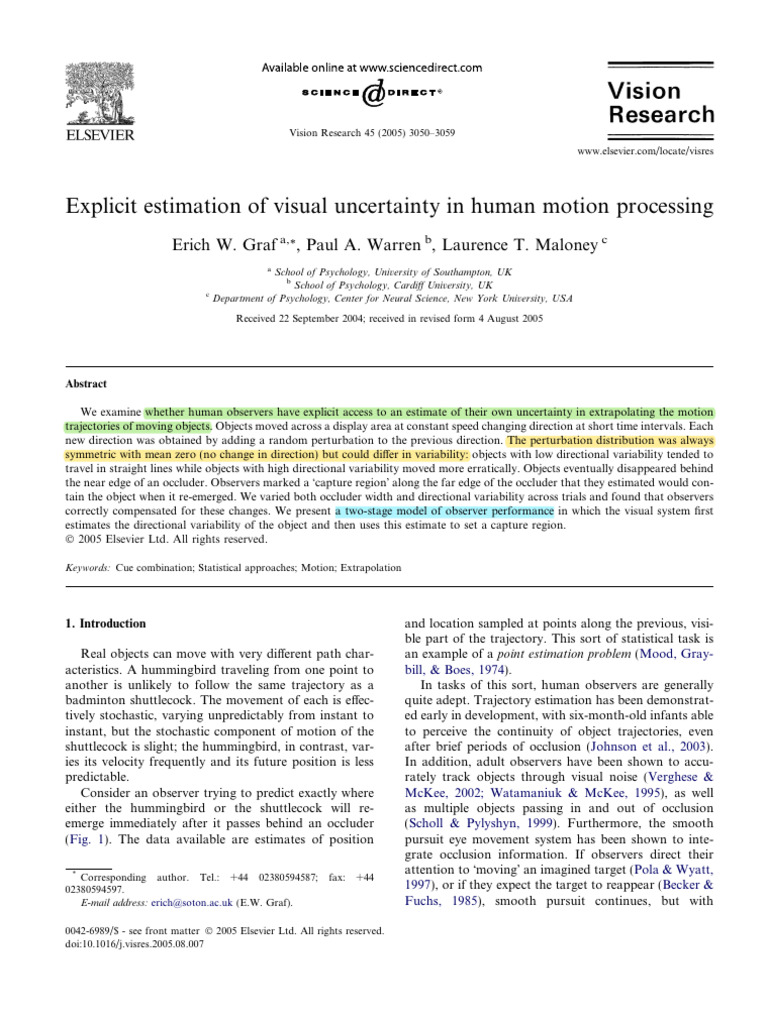 Graf Et Al 2005 Explicit Estimation of Visual Uncertainty in Human ...