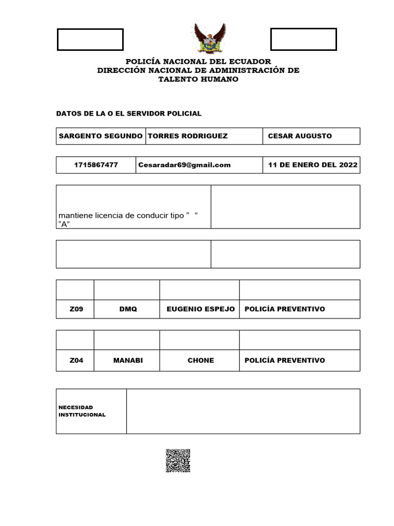 Formulario GTD F 02 - Solicitud de Traslado y Designación (Individual ...