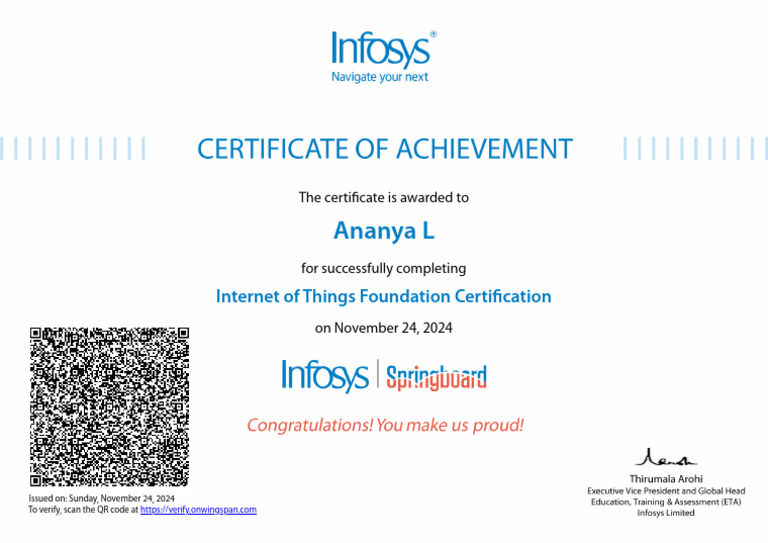 Ananya L: Internet of Things Foundation Certi Cation | PDF