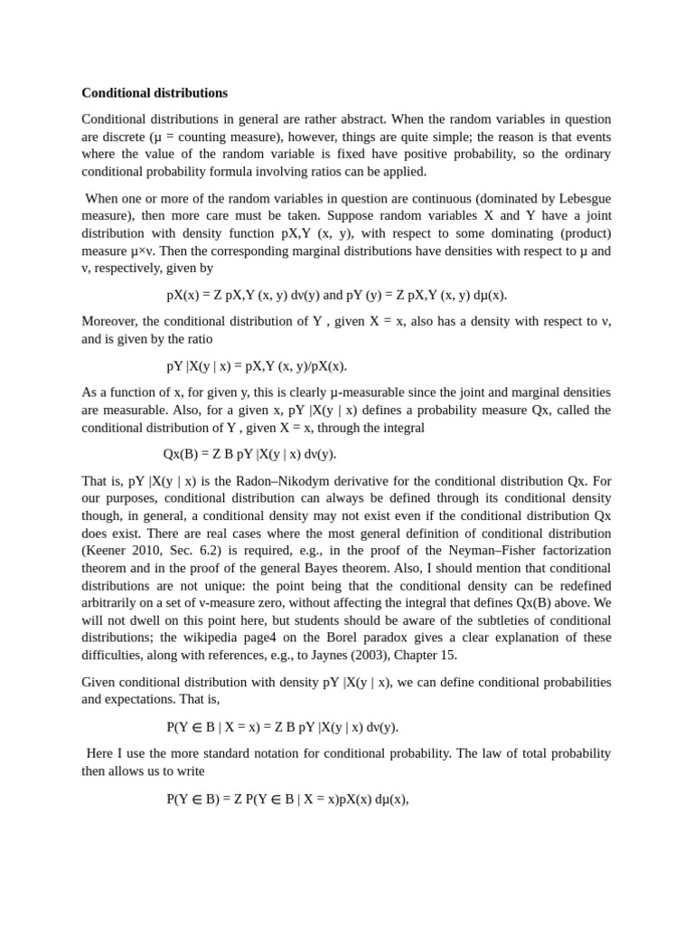 Conditional Distributions | PDF | Expected Value | Probability Density Function