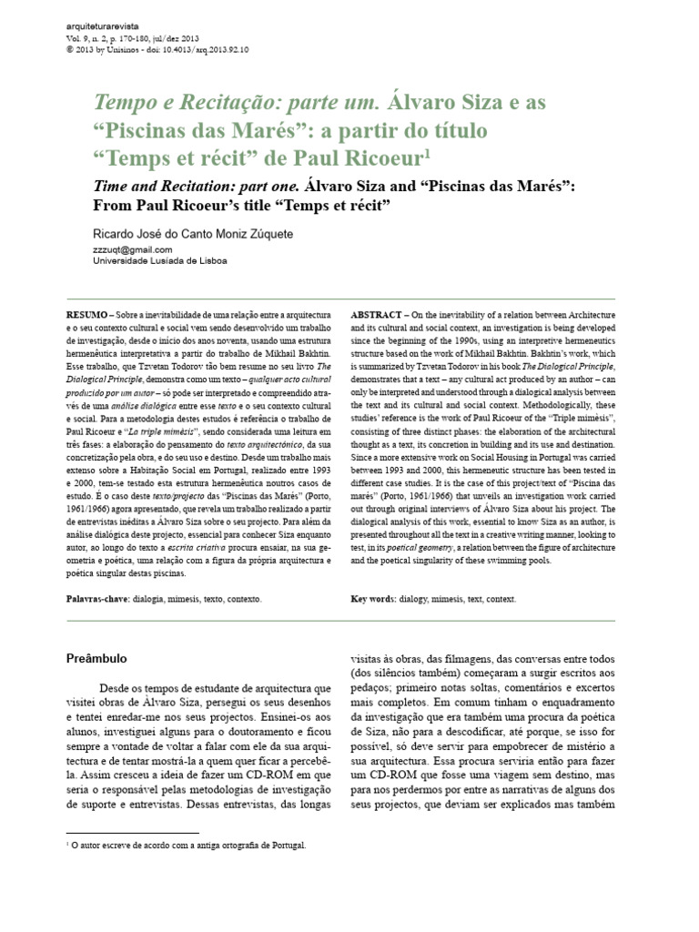 Álvaro Siza e As Piscinas Das Marés | PDF | Discurso | Aristóteles