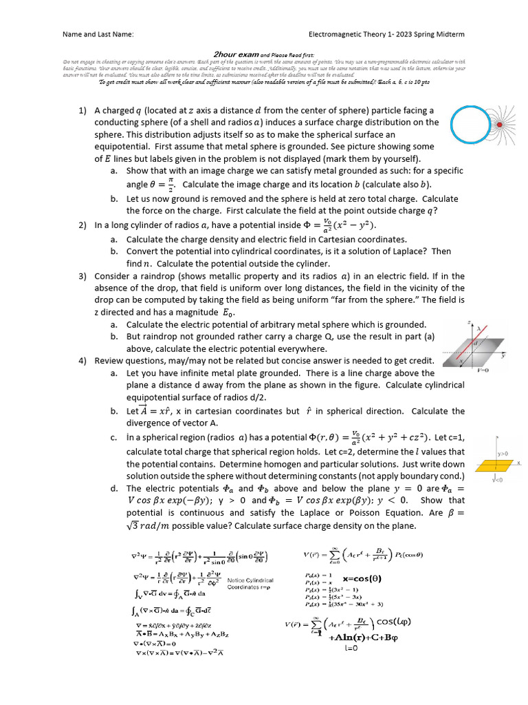EMT1 Midterm 2023 Fall 1 | PDF | Sphere | Coordinate System