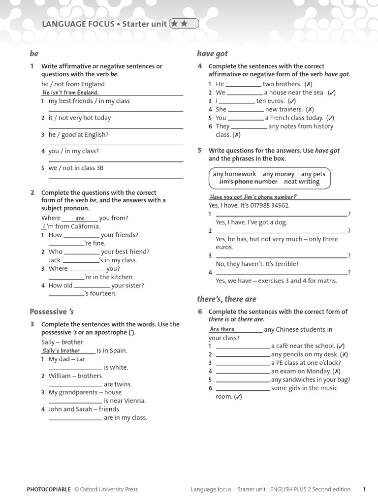 English Plus 2 Grammar and Vocab Extra Worksheets | PDF | English ...