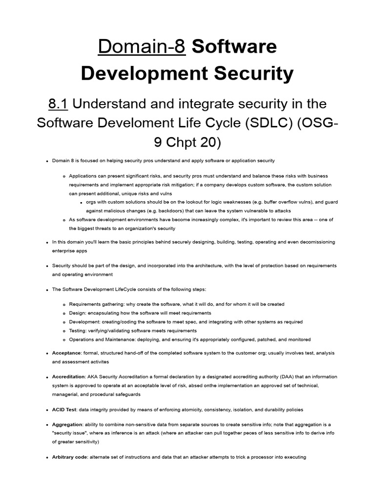 CISSP Domain 8 Objectives | PDF | Object Oriented Programming | Agile Software Development
