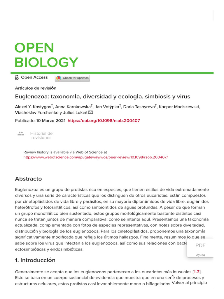 Euglenozoa - Taxonomía, Diversidad y Ecología, Simbiosis y Virus - Biología Abierta | PDF ...