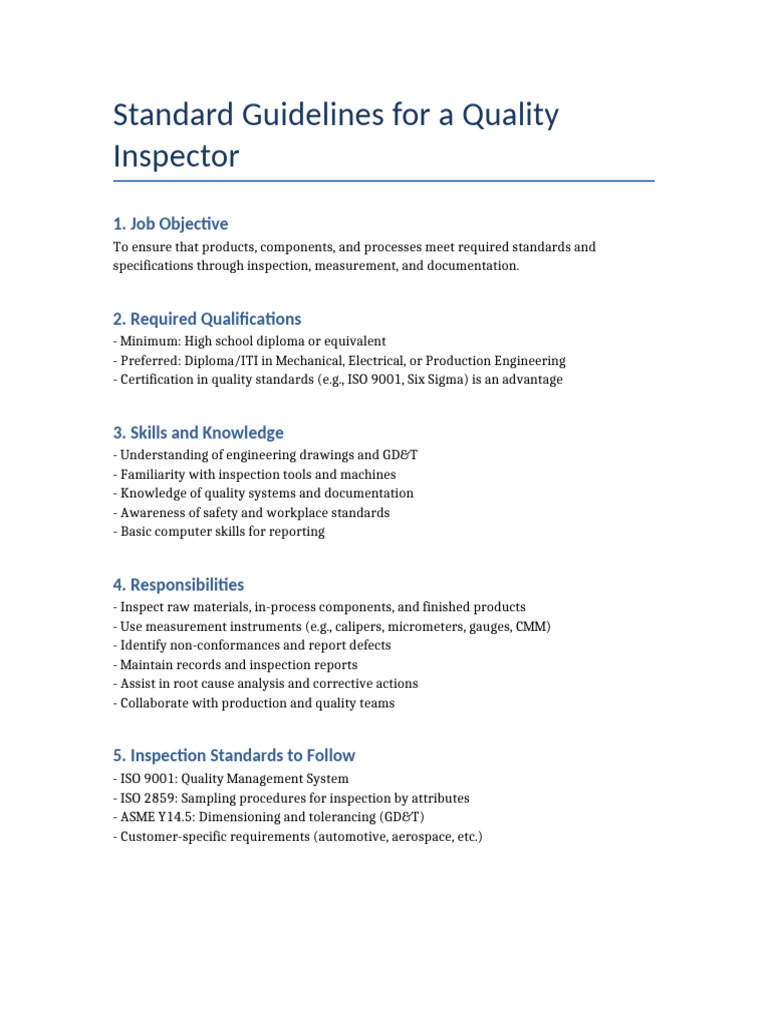 Quality Inspector Guidelines | PDF