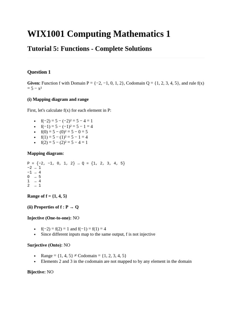 Tutorial 5: Functions - Complete Solutions | PDF | Function (Mathematics) | Mathematical Relations
