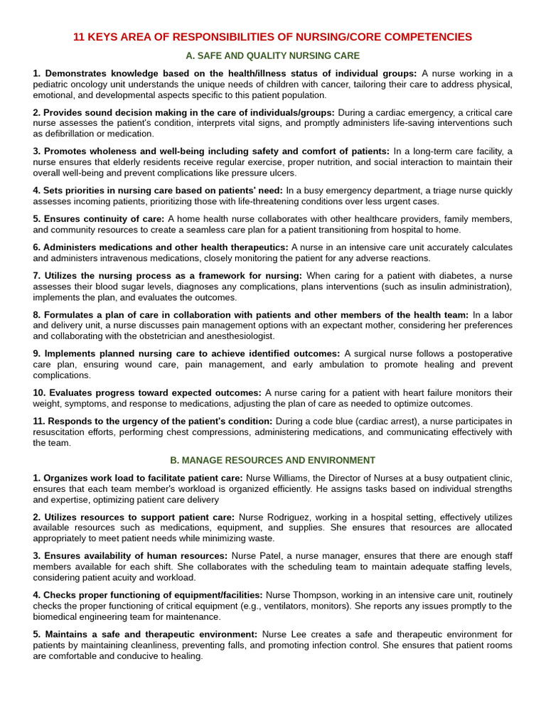 Nursing Responsibilities and Core Competencies | PDF | Nursing ...