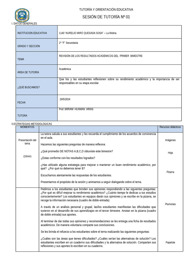 Sesion Tutoria Resultado Logros Visto | PDF | Aprendizaje
