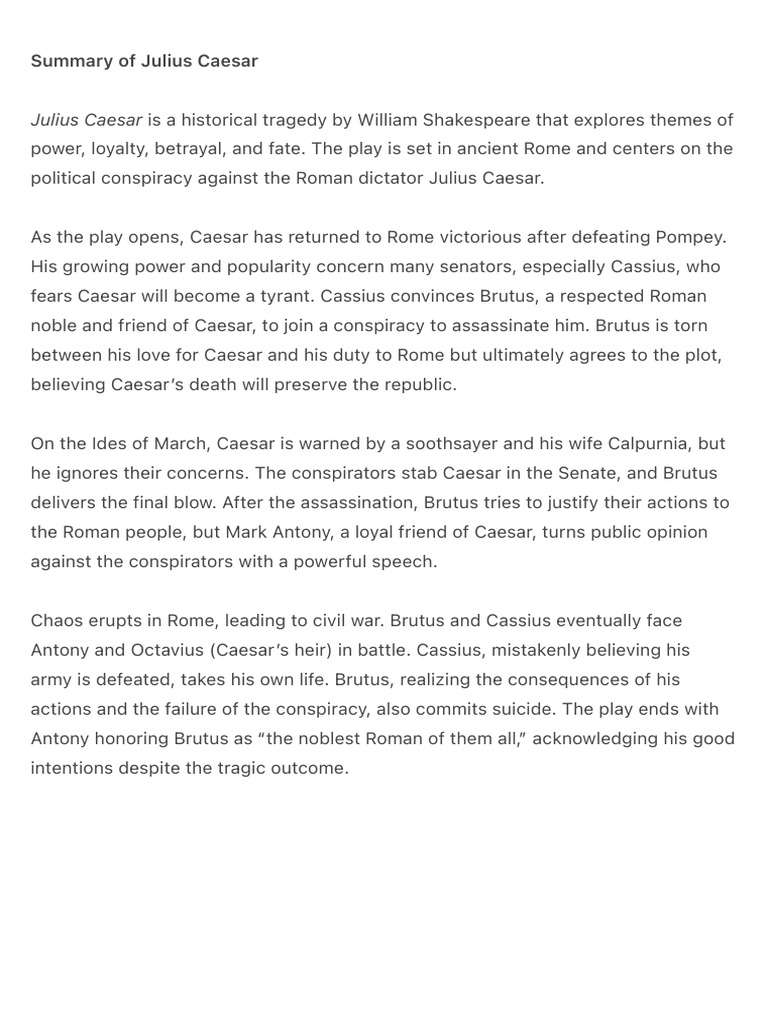 Summary of Julius Caesar's Tragedy | PDF