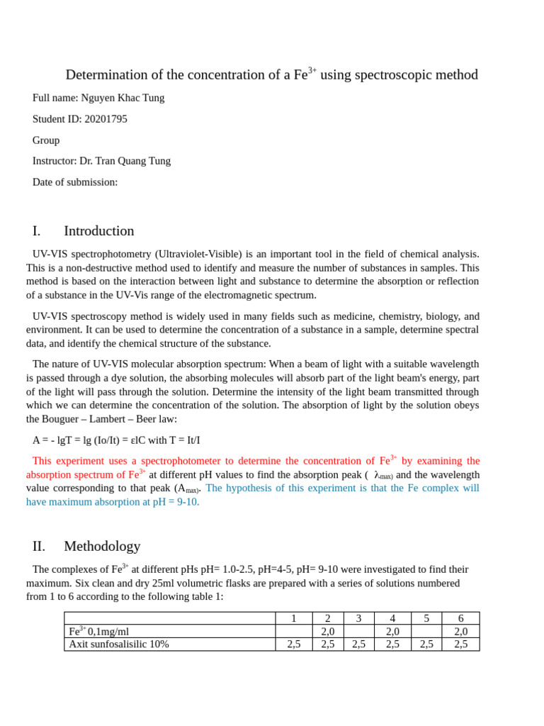 Measuring Fe3+ Concentration via UV-VIS | PDF | Ultraviolet–Visible ...