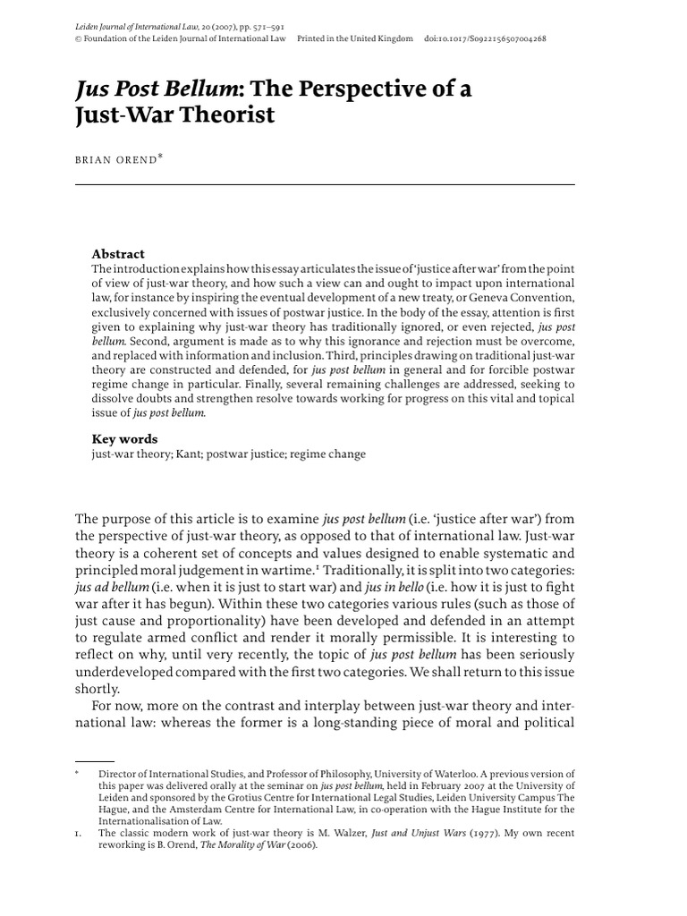 Jus Post Bellum The Perspecti | PDF | Just War Theory | International Law