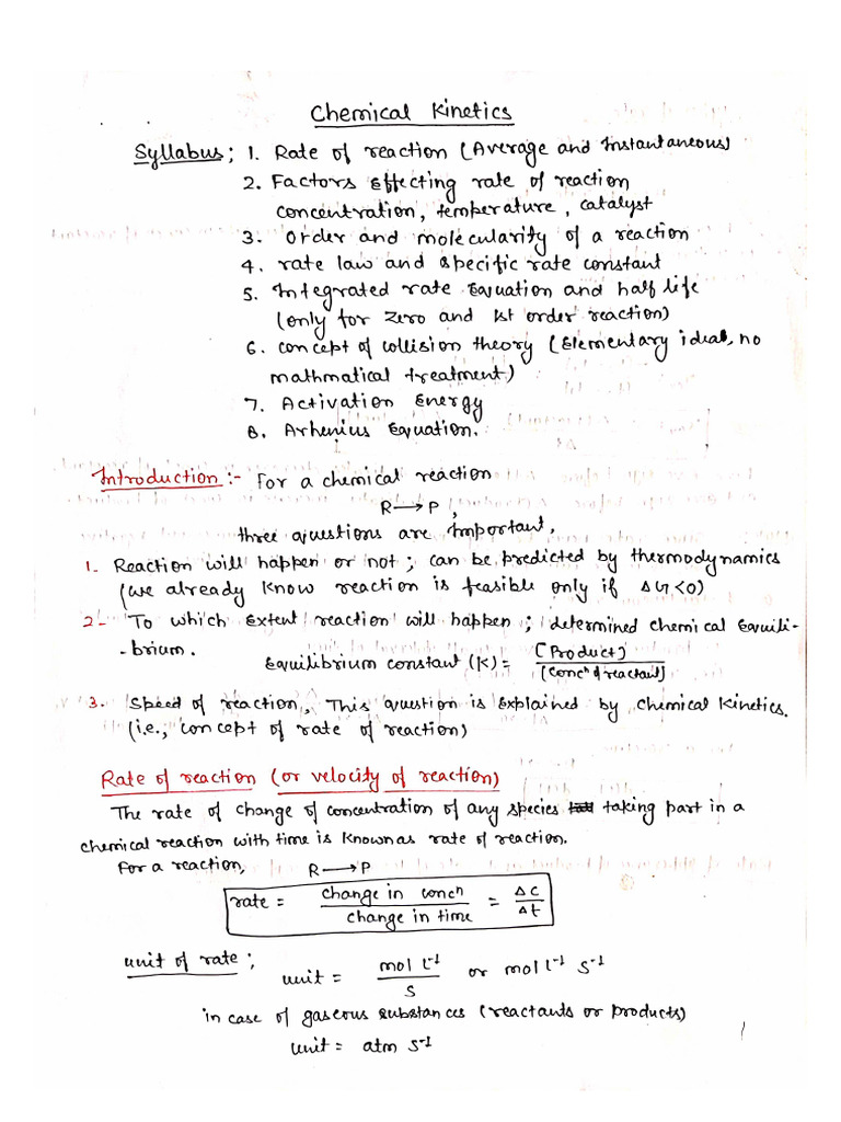 Chemical Kinetics Complete Notes | PDF