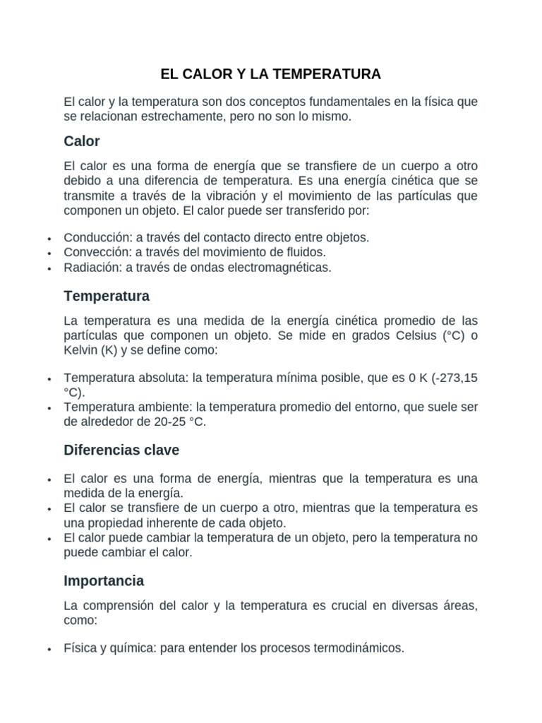 Calor y Temperatura: Conceptos Clave | PDF | Temperatura | Calor