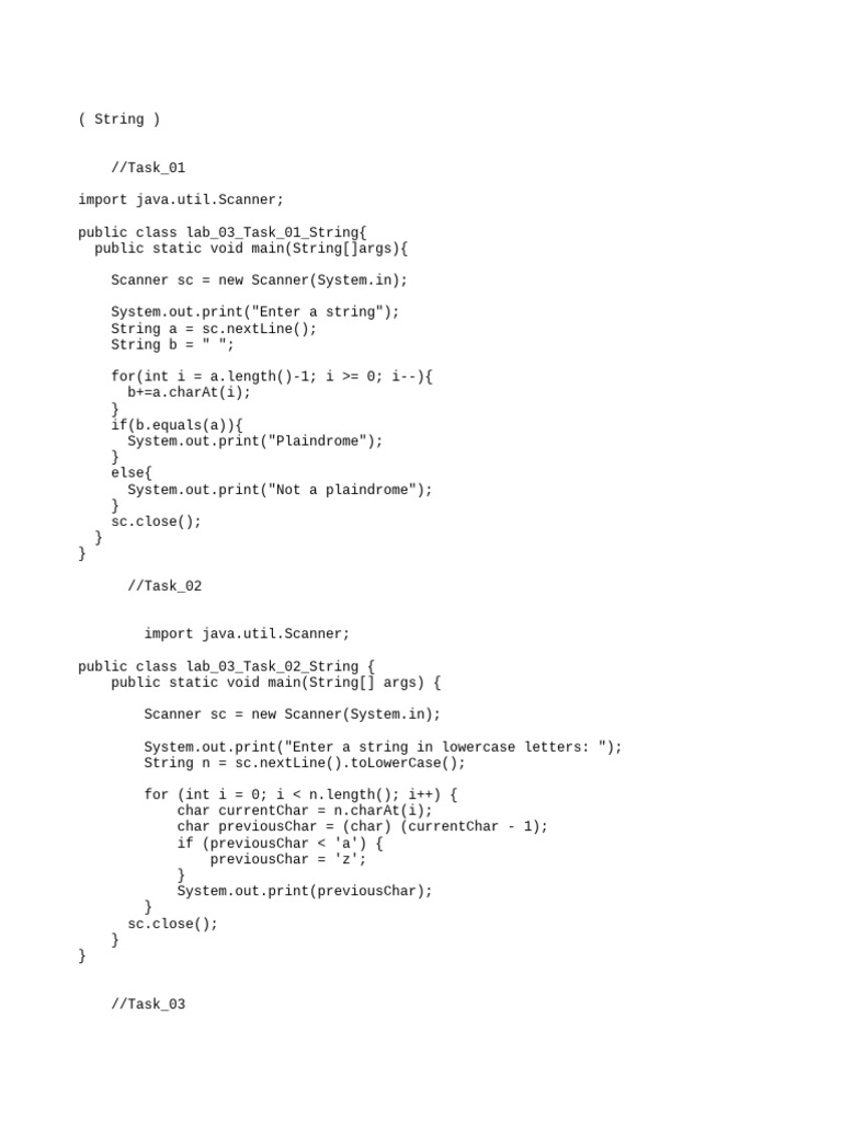 Java String and Array Manipulation Tasks | PDF | Computing | Systems ...