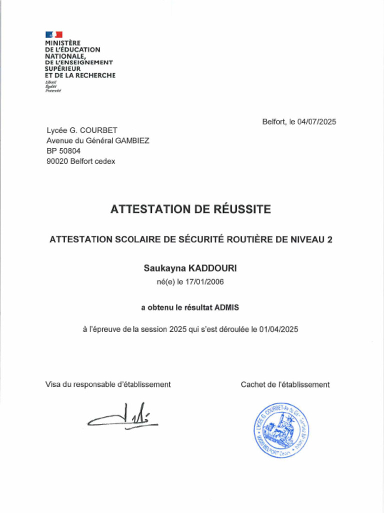 Diplome Assr2 2025 Kaddouri Saukayna Tg9 | PDF