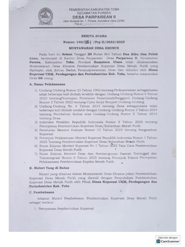 Berita Acara Musdes Khusus | PDF