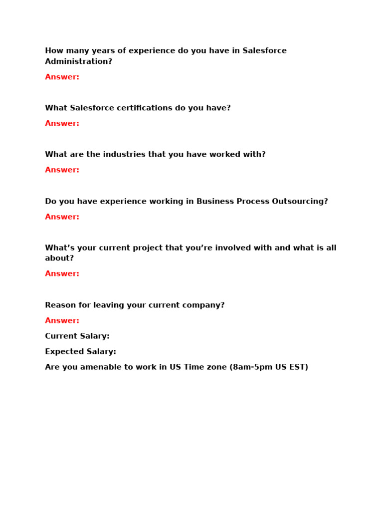 Salesforce Screening Questions | PDF
