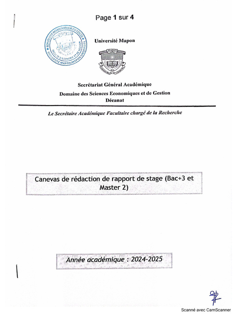 Canevas Rapport de Stage Bac+3 Et M2 | PDF