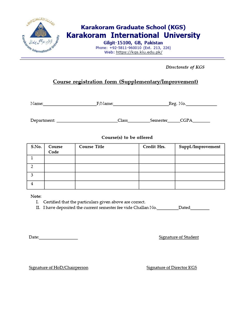 KGS Course Registration Form | PDF