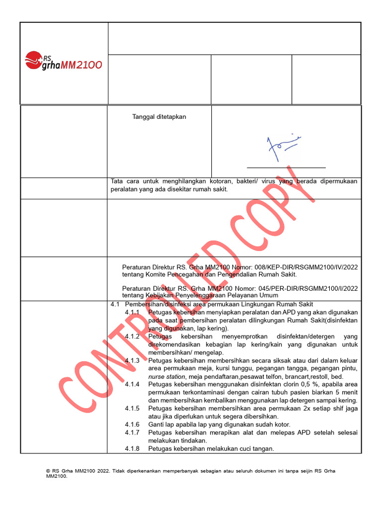 Prosedur Disinfeksi Permukaan RS | PDF