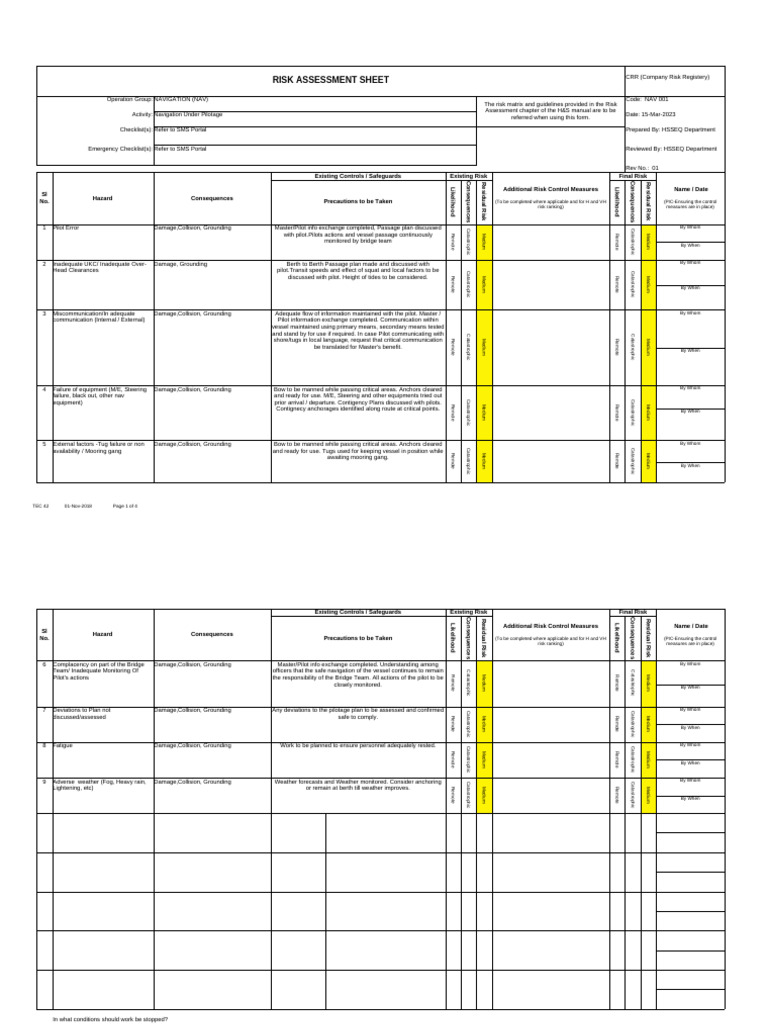 Navigation Under Pilotage Risk Assessment | PDF | Risk | Navigation