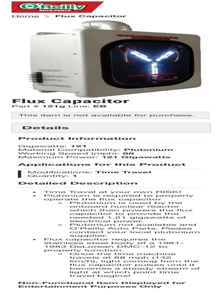 Flux Capacitor - Great Scott! O'Reilly Auto Parts | PDF