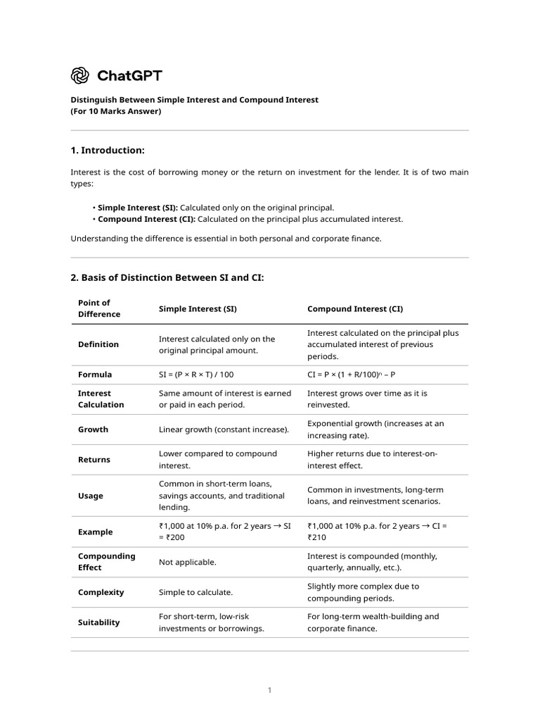 Simple vs Compound Interest Explained | PDF | Interest | Compound Interest