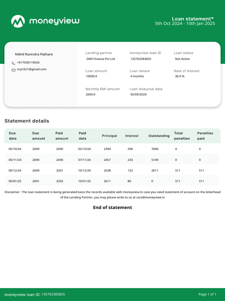 DMI Finance Loan Statement Overview | PDF | Liability (Financial ...