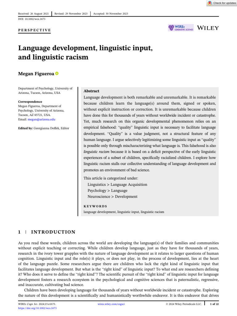 WIRES Cognitive Science - 2024 - Figueroa - Language Development Linguistic Input and Linguistic ...