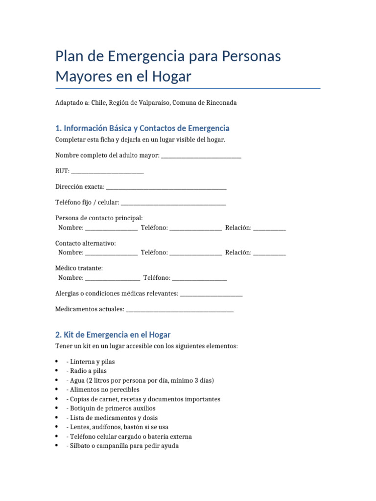 Plan Emergencia Adulto Mayor Rinconada | PDF
