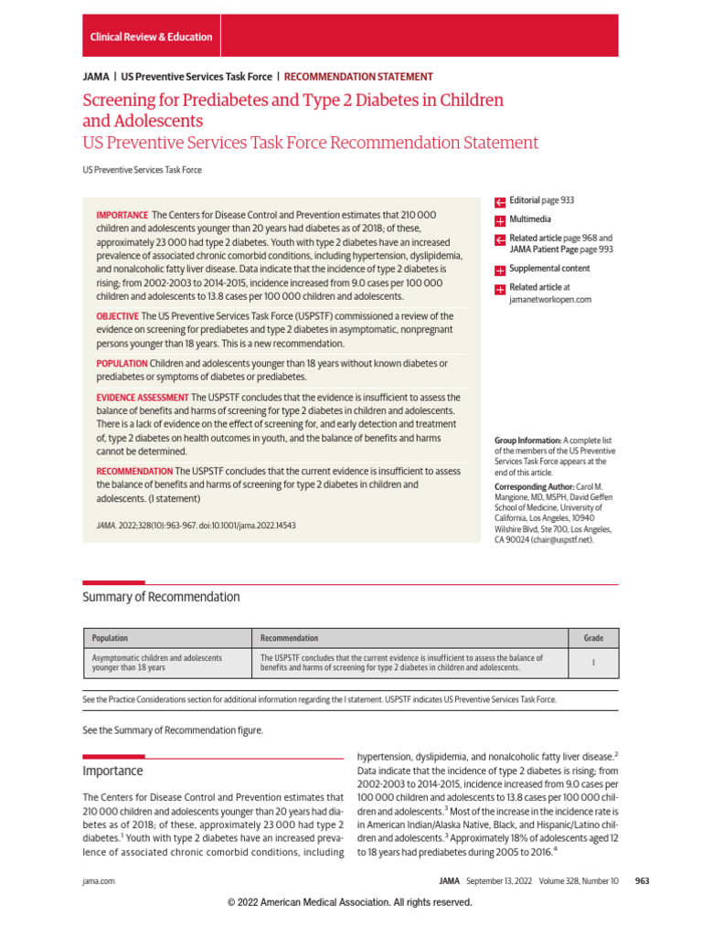 Diabetes Child Final Recommendation | PDF | Prediabetes | Diabetes