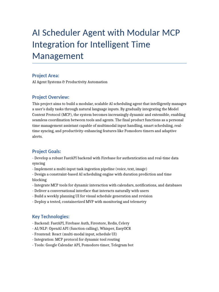 AI Scheduler Project Outline | PDF