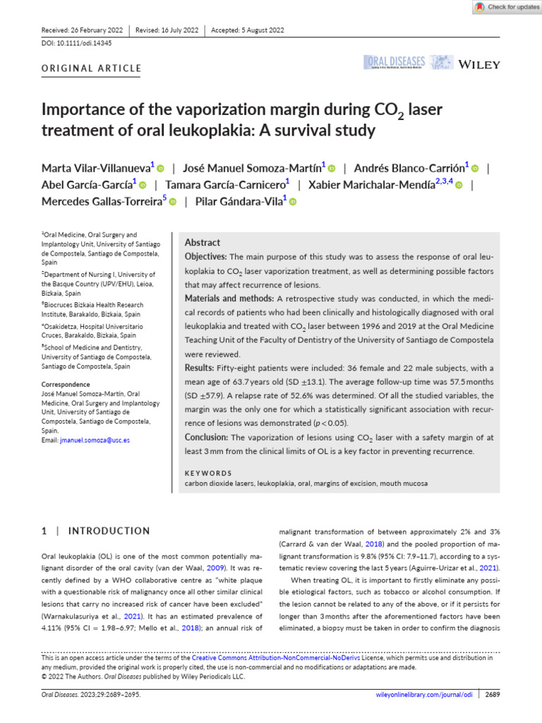 Oral Diseases - 2022 - Vilar Villanueva - Importance of The Vaporization Margin During CO2 Laser ...