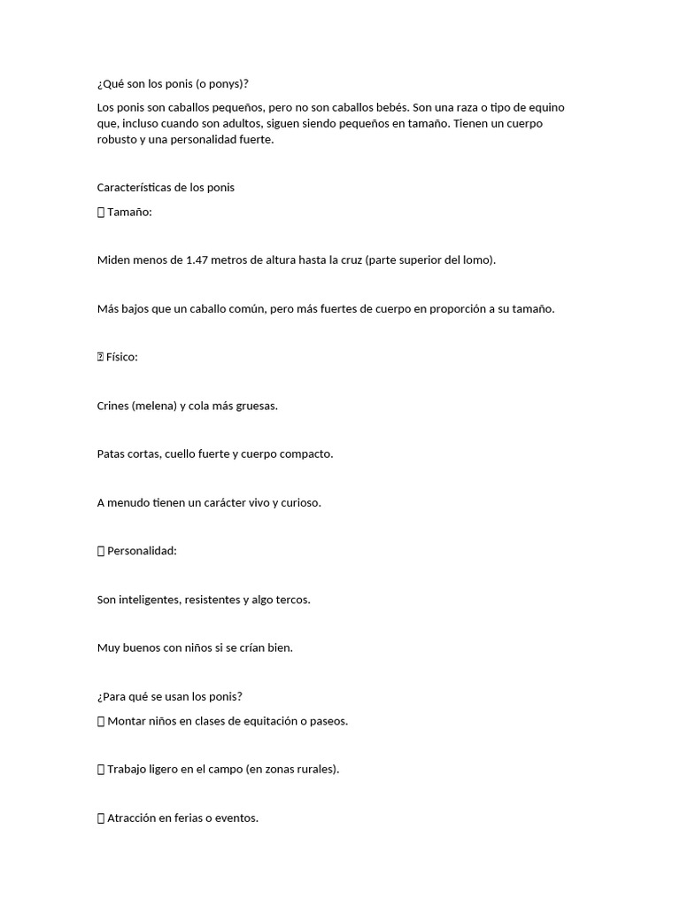 Características y tipos de ponis | PDF