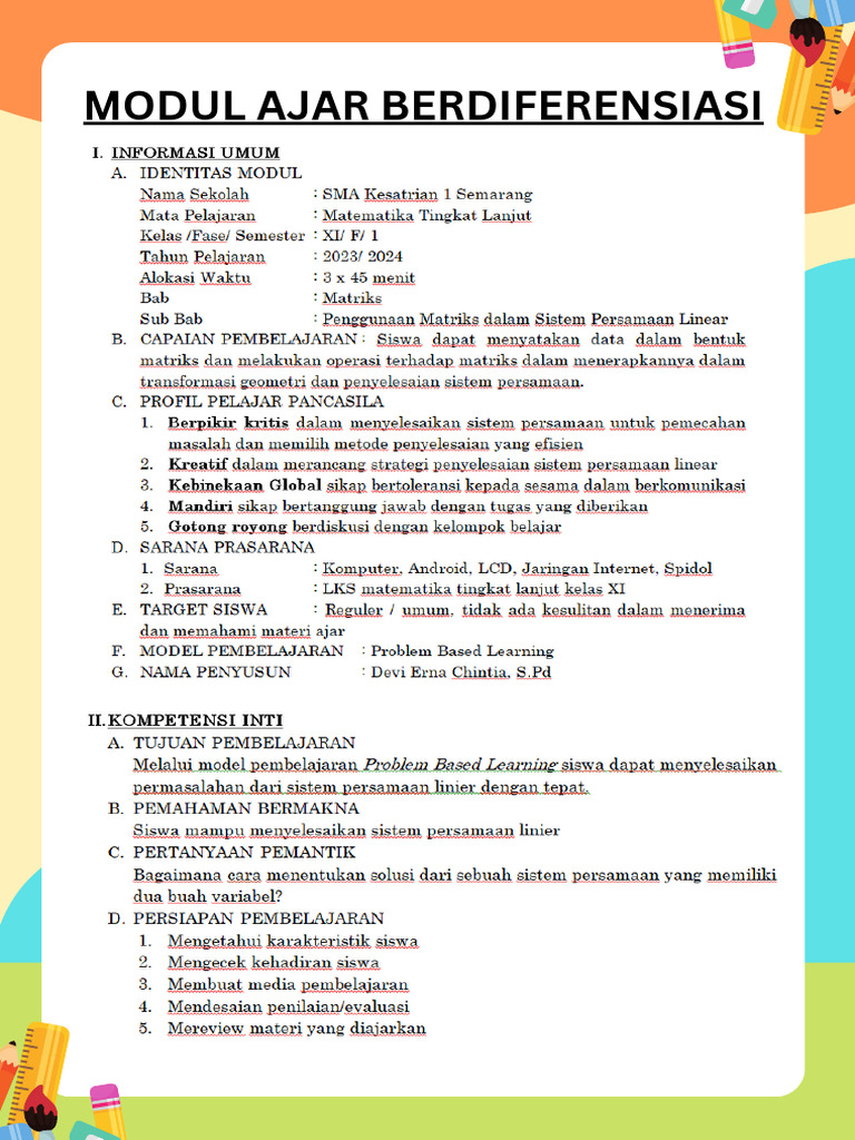 Modul Ajar Berdiferensiasi | PDF