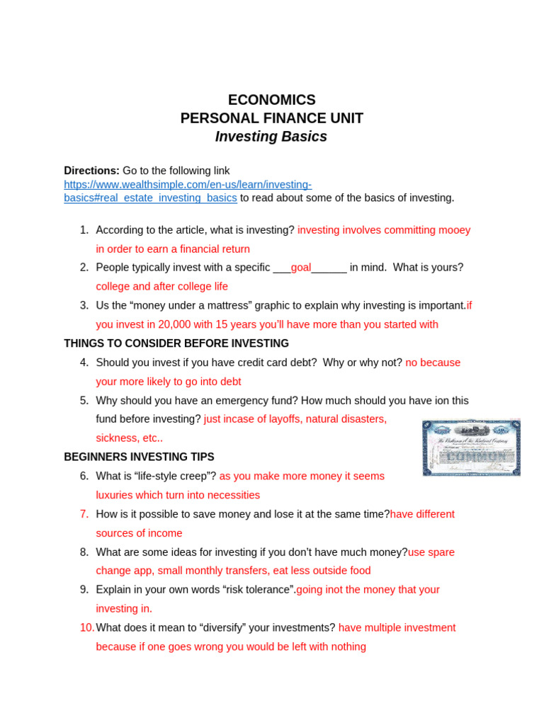 Investing Basics Worksheet | PDF