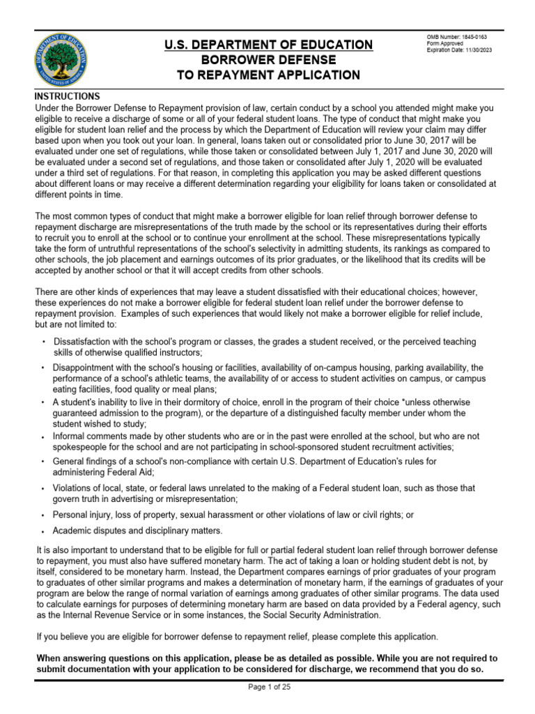 Borrower Defense Application | PDF | Cost Of Living | Student Loans In ...