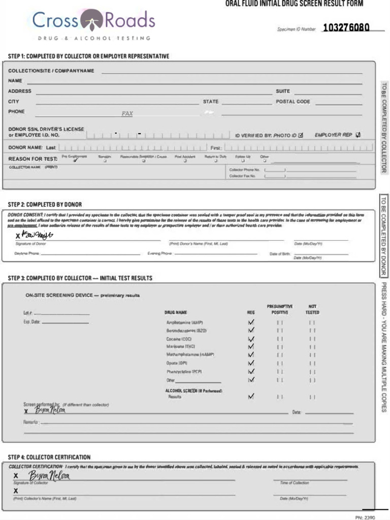 Oral Fluid Drug Screen Result Form | PDF