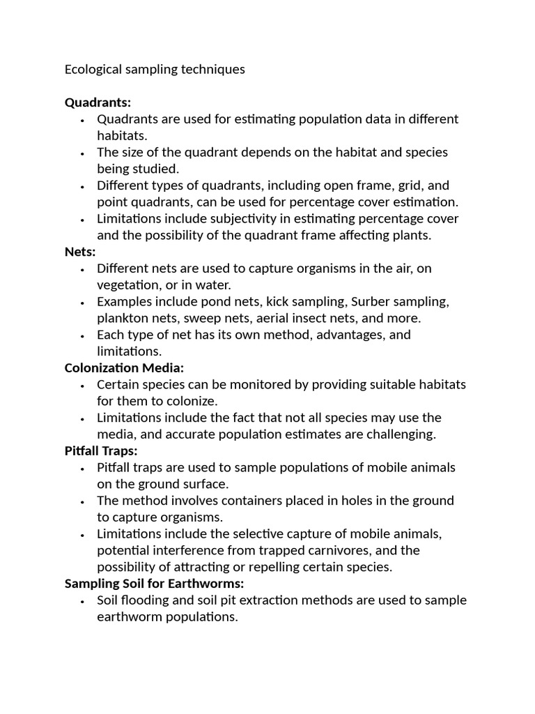 Ecological Sampling Techniques | PDF | Sampling (Statistics) | Habitat