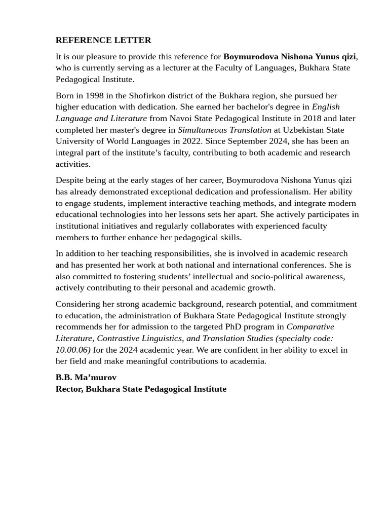 Reference Letter 2.2 | PDF