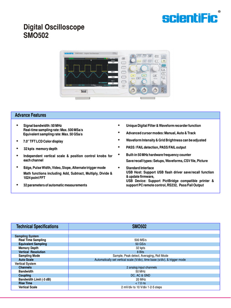 50 MHZ Dual Channel Digital Oscilloscope | PDF | Sampling (Signal Processing) | Electronics