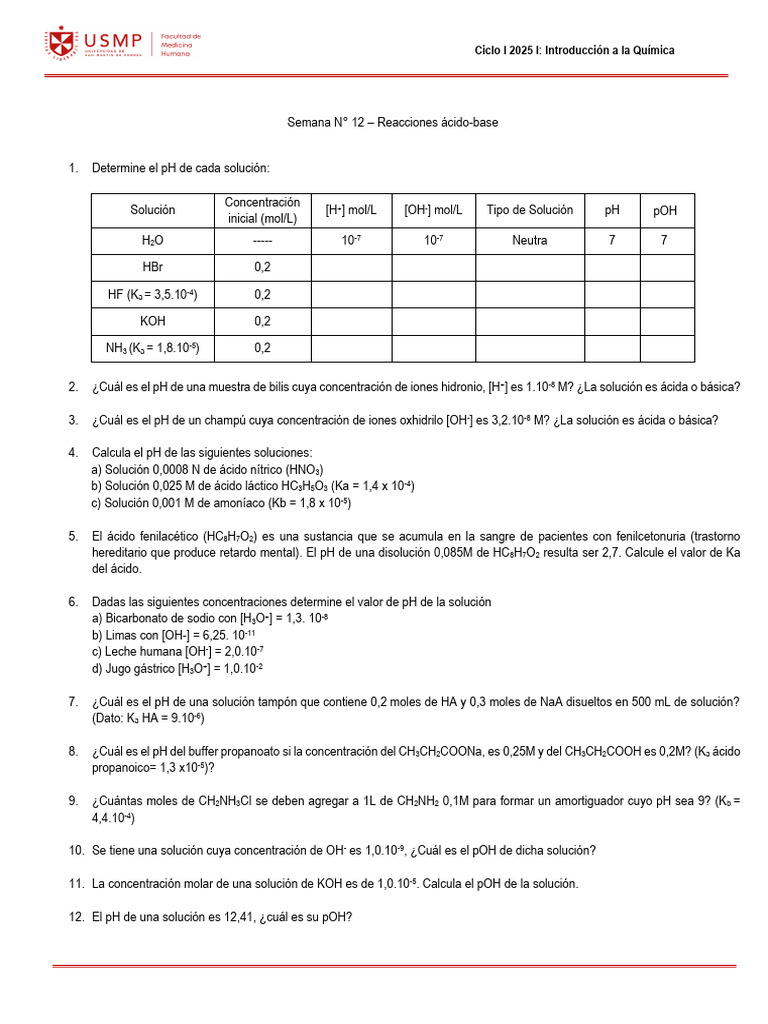 Int Qui S12 Ejercicios | PDF | Ph | Ácido