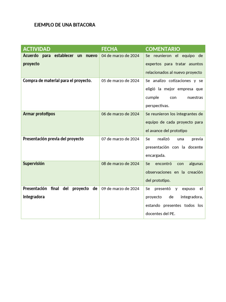 Ejemplo de Una Bitacora | PDF