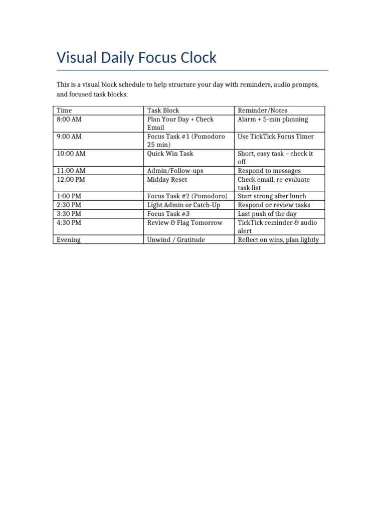Visual Daily Focus Clock | PDF