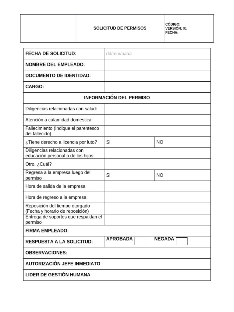 Solicitud de Permisos | PDF